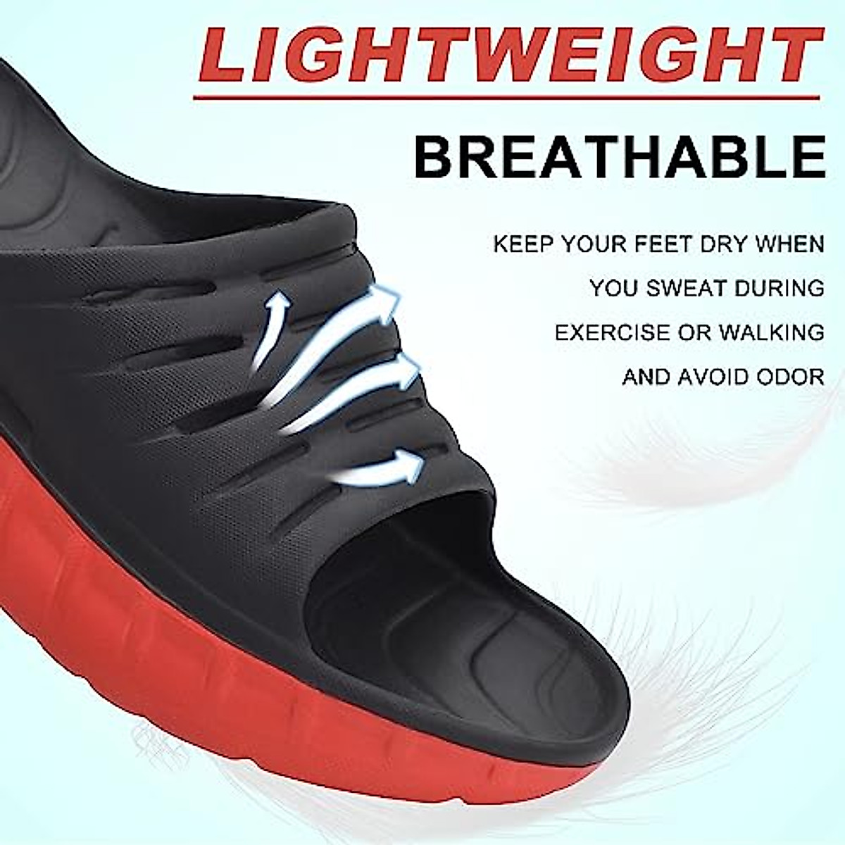 KuaiLu Mens Recovery Walking Sandals Sport Comfort Cushion Athletic Slides Orthotic Plantar Fasciitis Open Toe Slip On Wide Width Thick Foam Sandles Summer Pool Beach Slippers Black Red Size 10