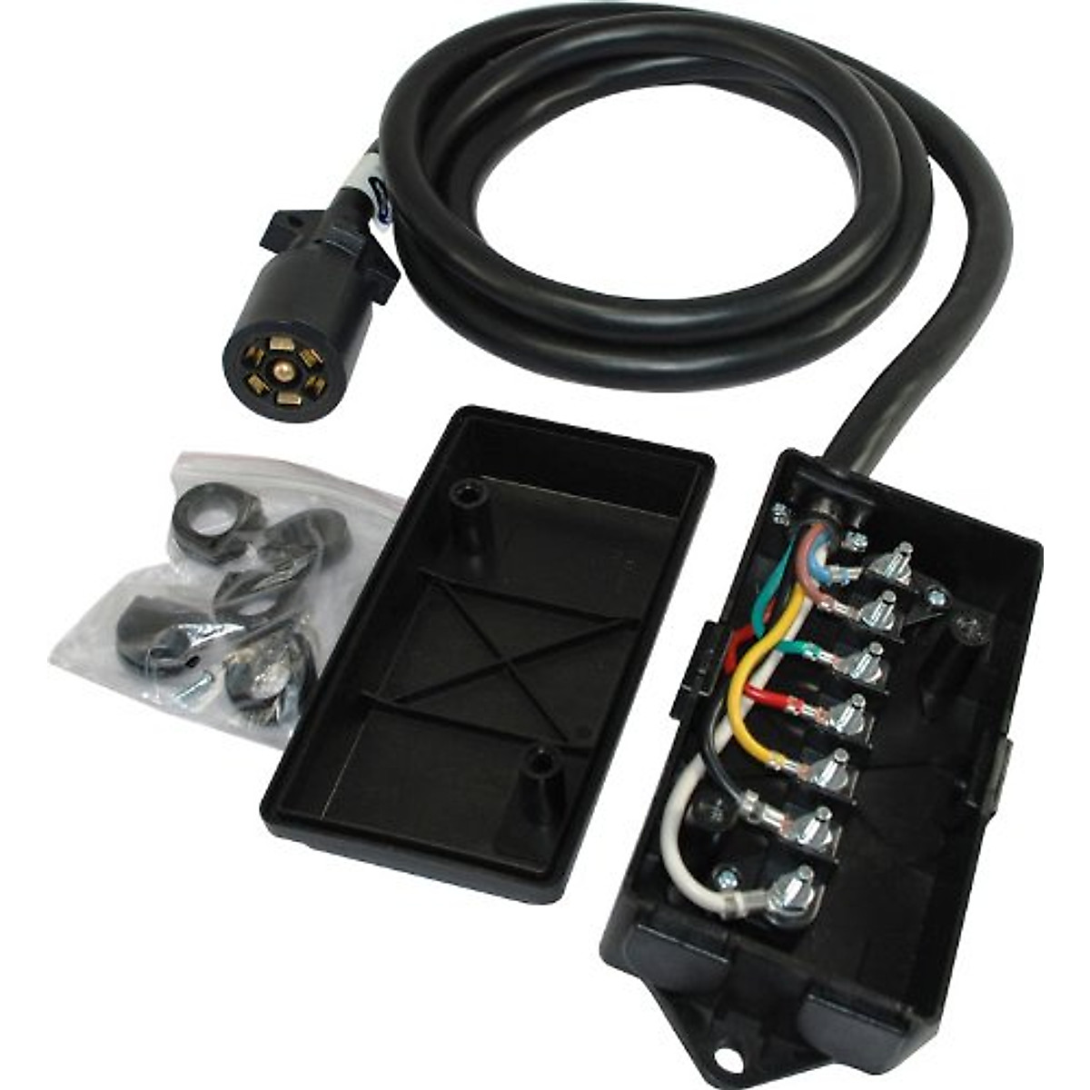 Conntek 7 Way Plug Inline Trailer Cord with 7 Gang Junction Box, 6-Feet