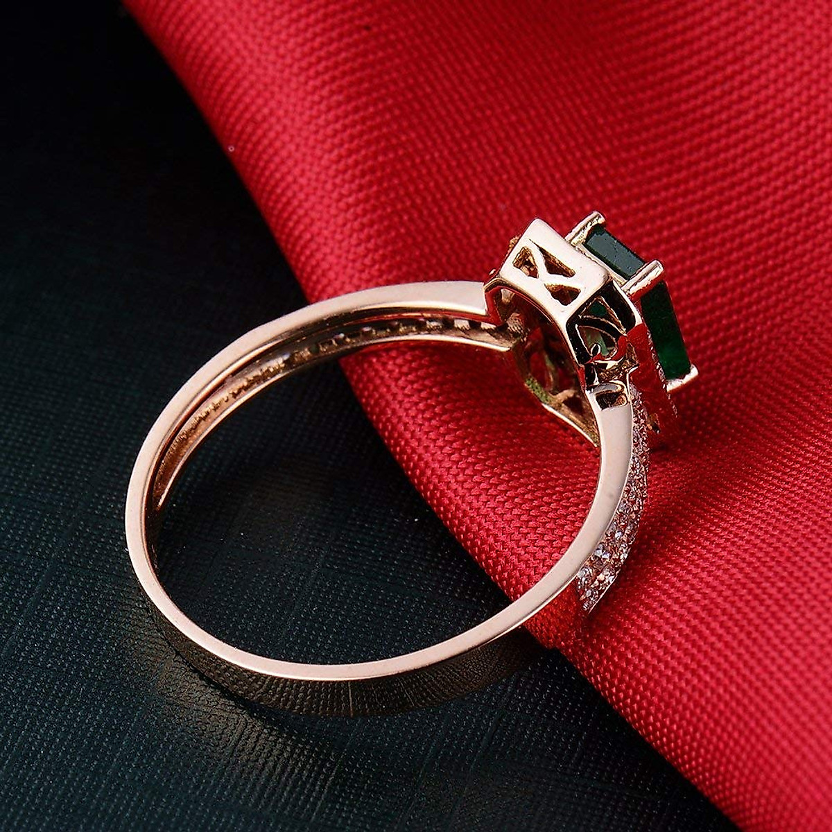 Lanmi Solid 14K Rose Gold Natural Green Emerald Ring Diamonds Engagement Wedding Rings for Ladies Women