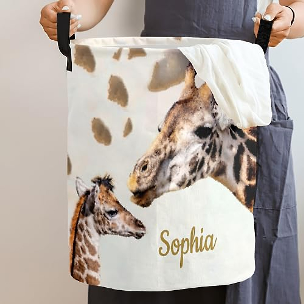 Large Storage Love Giraffe Tall Collapsible Laundry Basket Hamper for Dirty Cloth Toys Foldable for Bedroom Bathroom