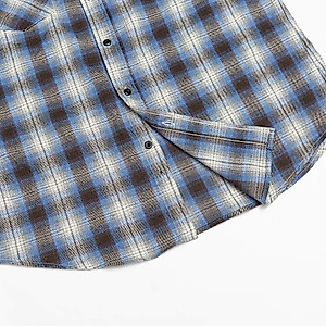 MCEDAR Men’s Plaid Flannel Shirts-Long Sleeve Casual Button Down Slim Fit Outfit for Camp Hanging Out or Work (M, Light Blue)