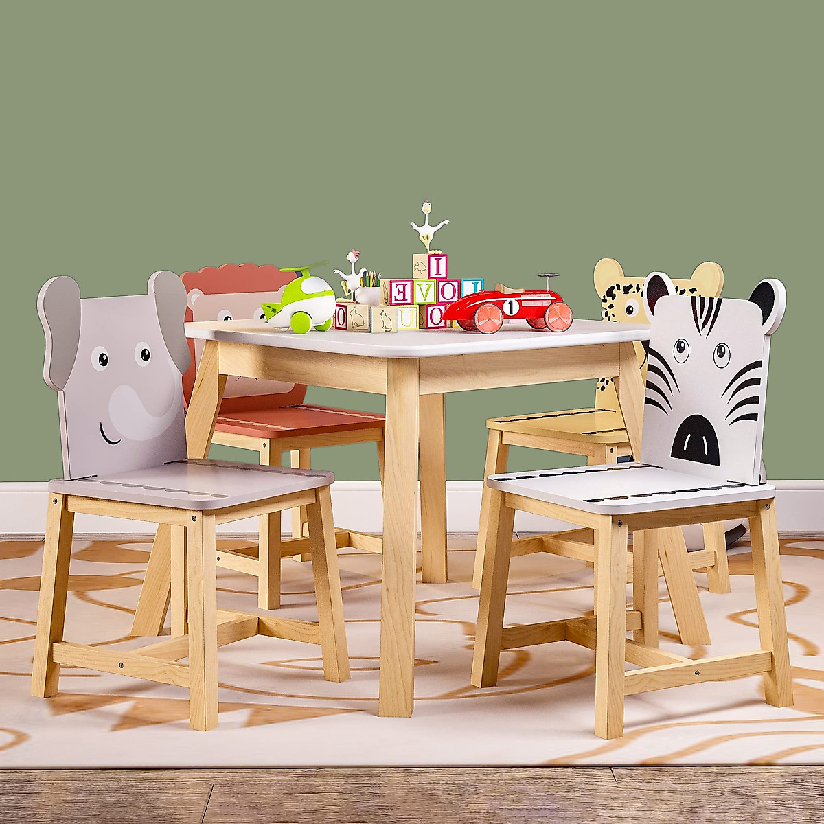 Swellsuite Wood Kids Dining Table and 4 Chairs Set is The Perfect Size for Children to Eat, Read Books, Color, Do Arts and Crafts, and Play Board Games, White/Espresso/White-A.