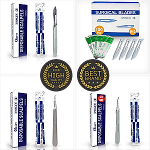 Pack of 15 Surgical Blades 10 and Stainless Steel Scalpel Handle, Size 10 Scalpel Blades with Scalpel Handle, High Carbon Steel Dermablade Scalpels Surgical 10 Blades, Dermaplaning Tool for Face