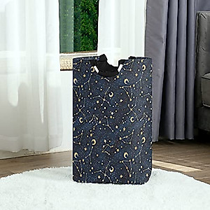 ALAZA Night Sky Stars Moon Laundry Basket with Handles, Durable Laundry Hamper Bag Collapsible Cloth Storage Bin for Home Bedroom Bathroom College Dorm