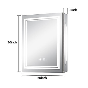 Janboe 20×26inch Medicine Cabinet with Lights,Lighted Medicine Cabinet,3 Colors&Dimmable,Demister,Internal Light,USB Shaver Socket,Inner Door Lighting