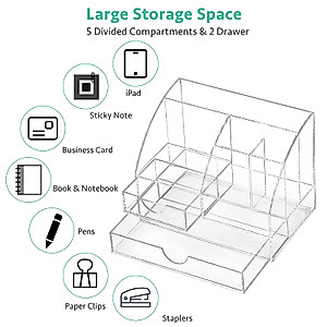 Acrylic Office Desk Supplies and Accessories,clear Desk stationary organizer with Drawers, Pen and Pencil Holder,Desktop Organization