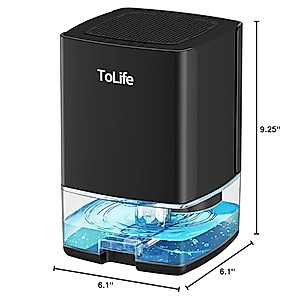 ToLife Dehumidifiers for Home 30 OZ Water Tank with Auto-Off 500 sq.ft Portable Small Dehumidifier for Bathroom Bedroom RV Closet Room 7 Colors LED Light, Black