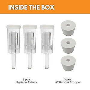 3ct. - 3 Piece Airlock with #7 Stopper - Set of 3 (Cylinder Airlock)