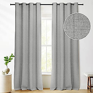 ROSE HOME FASHION Blackout Curtains for Bedroom, Primitive Linen Look, 100% Blackout Curtains Linen Blackout Curtains, Grommet Curtains for Living Room, Burlap Curtains-2 Panels (50x84 Grey)
