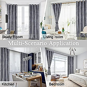 JIUZHEN Grey Velvet Curtains 96 inches for Living Room - Thermal Insualted Room Darkening Grommet Thick Velvet Window Drapes for Bedroom/Dining, Set of 2 with Tiebacks, W52 x L96