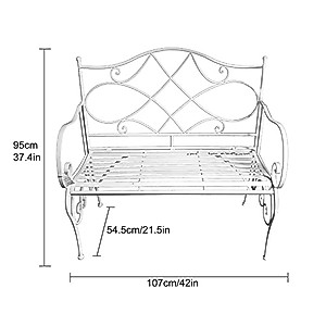 FQMYLTYN Metal Garden Bench Two People Outdoor Patio Bench, Weather Proof Porch Retro Loveseat, Perfect for Backyard, Deck, Lawn, Poolside, 107 X 54.5 X 95cm, White