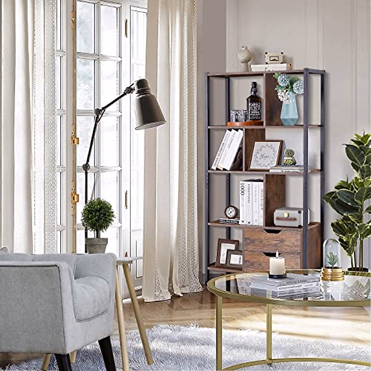 NAIYUFA Bookcase, 4-Tier Bookshelf with 2 Drawers,Book Shelves Display Shelf for Living Room, Bedroom, Home Office