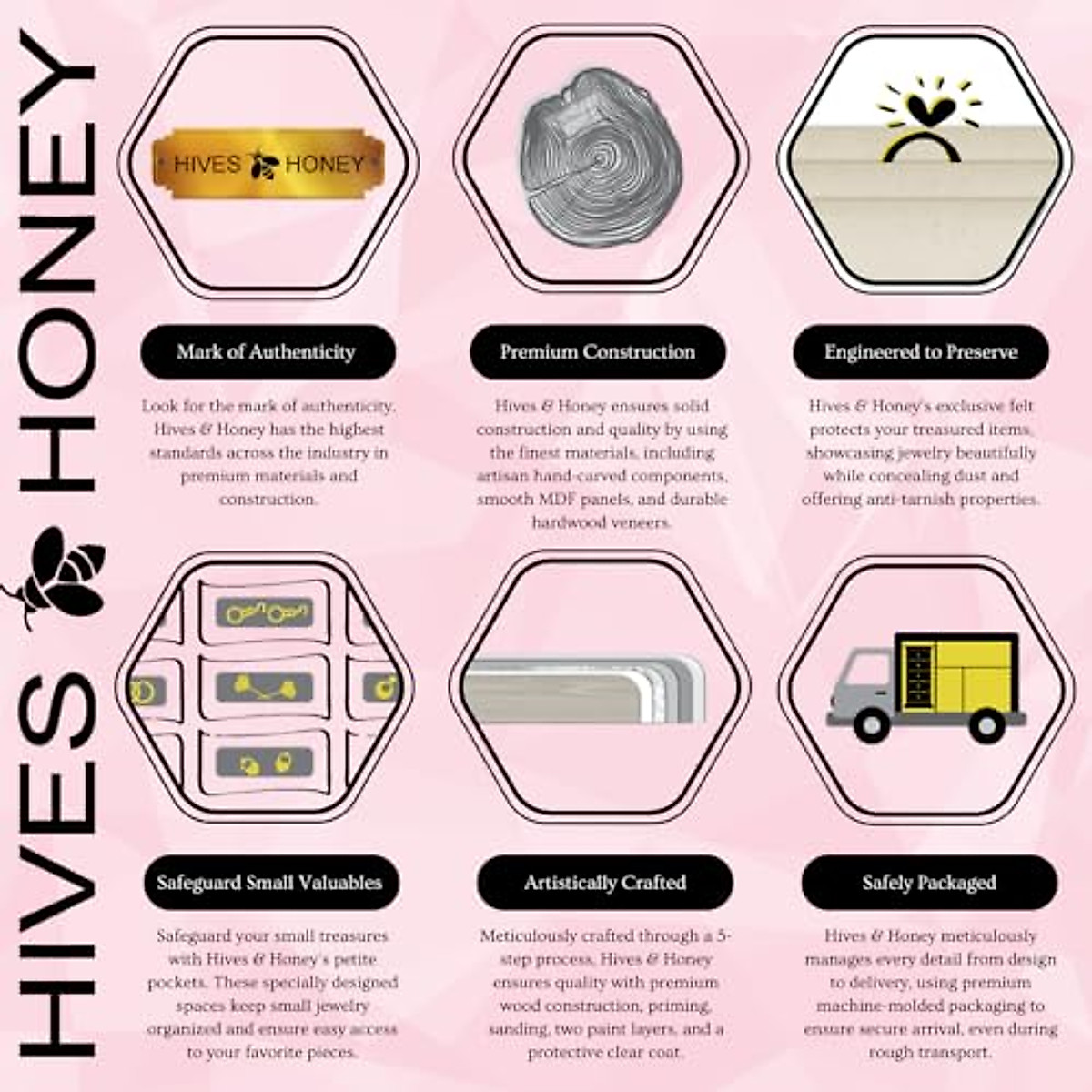 Hives and Honey Annette Standing Jewelry Armoire, Locking Jewelry Cabinet, 7 Drawers, Necklace Hooks, Mirror, Secure Storage, Dual-Sided Doors, Handcrafted Antique Finish, Elegant Organizer, Walnut