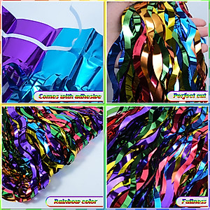 2 Pack 3.3X6.6Ft Rainbow Wavy Foil Fringe Curtains Backdrop Decorations, Rainbow Metallic Tinsel Foil Streamers Photo Booth Background for Birthday Wedding Engagement Bridal Shower Party Decorations