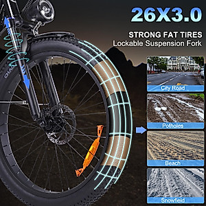 GELEISEN Electric Bike for Adults,750W 28MPH Electric City Cruiser Bicycle, 26" x 3.0 Fat Tire Step-Thru Ebike with 48V 14.5AH Removable Battery,Shimano 7-Speed Folding Electric Commuter Bike (Black)