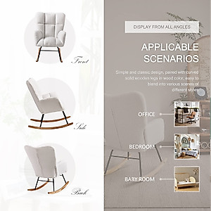 Ugijei Rocking Chair Nursery, Teddy Glider Rocker with High Backrest, Modern Rocking Accent Chairs for Nursery, Living Room, Bedroom (Ivory)