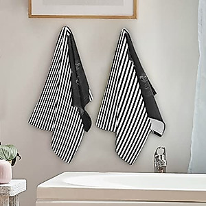 Black Cat Hand Towels Set of 2 Vertical Stripe Absorbent Soft Dry Towel Dish Towels for Bathroom Laundry Room Spa Decor