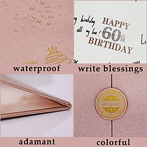 Trgowaul 60th Birthday Guest Book Alternative Decorations for Women, Rose Gold Happy 60th Birthday Decorations, 60 Years Old Party Signature Certificate, Card 60th Birthday Party Supplies Gift Sign