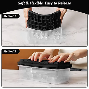 Food-grade Silicone Ice Cube Tray with Lid and Storage Bin for Freezer, Easy-Release 2 * 36 Small Nugget Ice Trays 1 ice Bucket & Scoop, Flexible Ice Cube Molds with Ice Container
