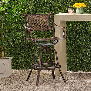 Christopher Knight Home Sebastian Cast Aluminum Barstool with Cushion, Copper