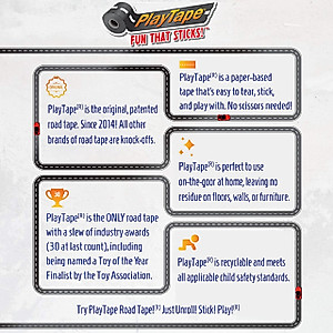 PlayTape Road Tape and Curves for Toy Cars - 4 Rolls of 30 ft. x 2 in. Asphalt Road + 1 Roll of 36 Curves