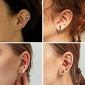 Drperfect Cartilage Helix Earring Stud Hoop Set for Women, Metal, Cubic Zirconia