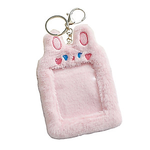 Harilla Plush Holder, Photocard Holder, Cute Photo Sleeves with Keychain, Case Cover for Game Cards, Football Cards, ID Bank Credit Card Protector, Birthday Gift, Pink Rabbit