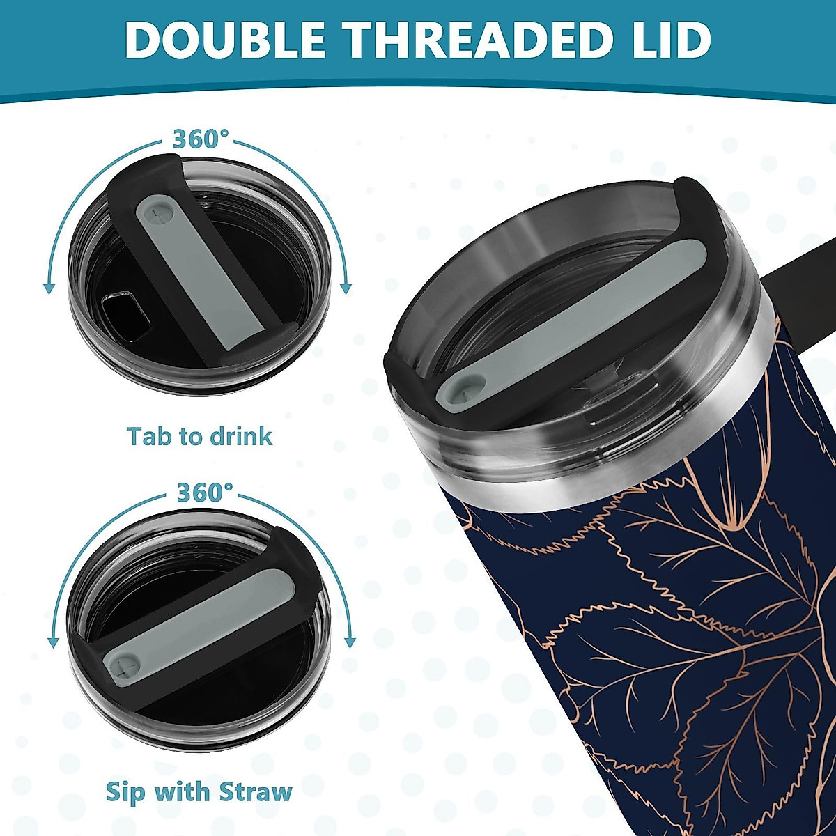 Yasala Car Tumbler with Handle Art Rose Flower Travel Mug Coffee Cup Insulated Beverage Container Mega Cup for Hot Cold Drinking Thermos Water Bottle Cupholder Friendly 40 oz