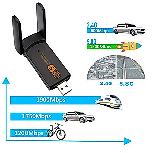 XVZ USB WiFi Adapter, 1900mbps Dual Band 2.4G/ 5G Wireless Adapter, Mini Wireless Network Card WiFi Dongle for Laptop/Desktop/PC, Support Windows10/8/8.1/7