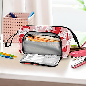 Bolaz Big Capacity Pencil Pen Case Pouch Bag School College Office Organizer for Teens Girls Adults Student-Valentine's Day Red White Hearts on Pink