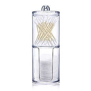 Qtip Holder Dispenser, Clear Acrylic Cotton Swab Ball Pad Storage Jars, Stackable Save Space Makeup Cotton Organizer for Bathroom Counter Vanity
