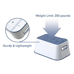 A+KCEYON Step Stool for Kids, Cute Design and Anti-Slip Kids Step Stool with Recessed Handles, Portable Footstool for Kitchen, Bathroom Sink and Toilet Potty Training (Blue-Space Motif)