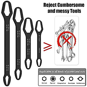 4 PCS Universal Torx Wrench Double-Head Self-Tightening Wrench, 3mm-22mm Adjustable Glasses Wrench, Multi-purpose Multi-function Wrench for Outdoor Riding Home Car Repair Tools