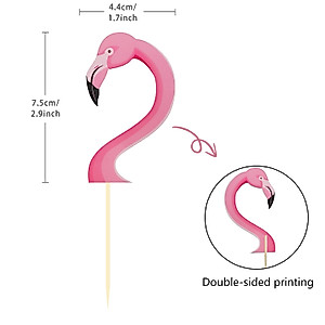 24Pcs Flamingo Cupcake Toppers, Tropical Cupcake Toppers Aloha Cake Decorations for Luau Hawaiian Theme Baby Shower Flamingo Birthday Party Supplies(Flamingo)