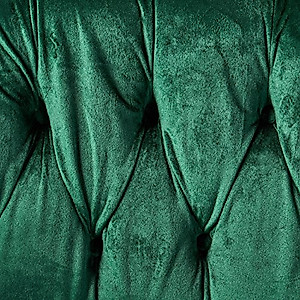 Great Deal Furniture Melaina Tufted Chesterfield Velvet Loveseat with Scrolled Arms, Emerald and Dark Brown