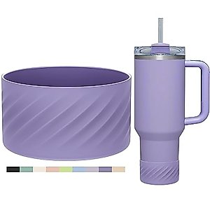 Affute Protective Silicone Boot for Stanley Quencher H2.0 40 oz & IceFlow Flip 20 oz 30 oz and hydroflask 12-24 oz, Anti-Slip Bottle Bottom Sleeve Cover (Lavender)