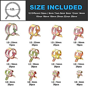 OCR 260 PCS 6-25mm Fuel Line Hose Spring Clip Clamps Fasteners Silicone Vacuum Hose Pipe Clamp Steel Wire Air Tube Water Pipe Clip 12 Sizes