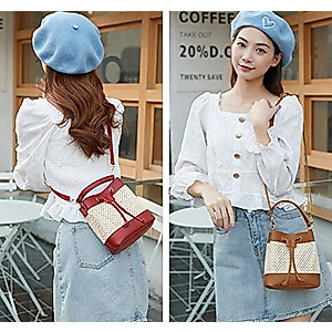 Straw Bag for women Summer Beach Bag Woven Hobo Handbag Work Tote Bag Vacation Bucket Bag Crossbody Purse