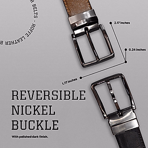 HoffeBelts Men's Leather Belt - Handmade Belts for Men with Buckle, Full Grain Leather Belts, Reverisble Dress Black & Brown Dual XL