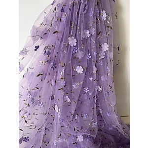 35"x51" Tulle Fabric by Yard Flower Embroidery Mesh Lace Fabric Soft Tulle Lace Fabric for DIY Clothing Dress Design Women Gown Wedding Dress Curtain Decor (Light Purple, 1 Yard (35x51 in))