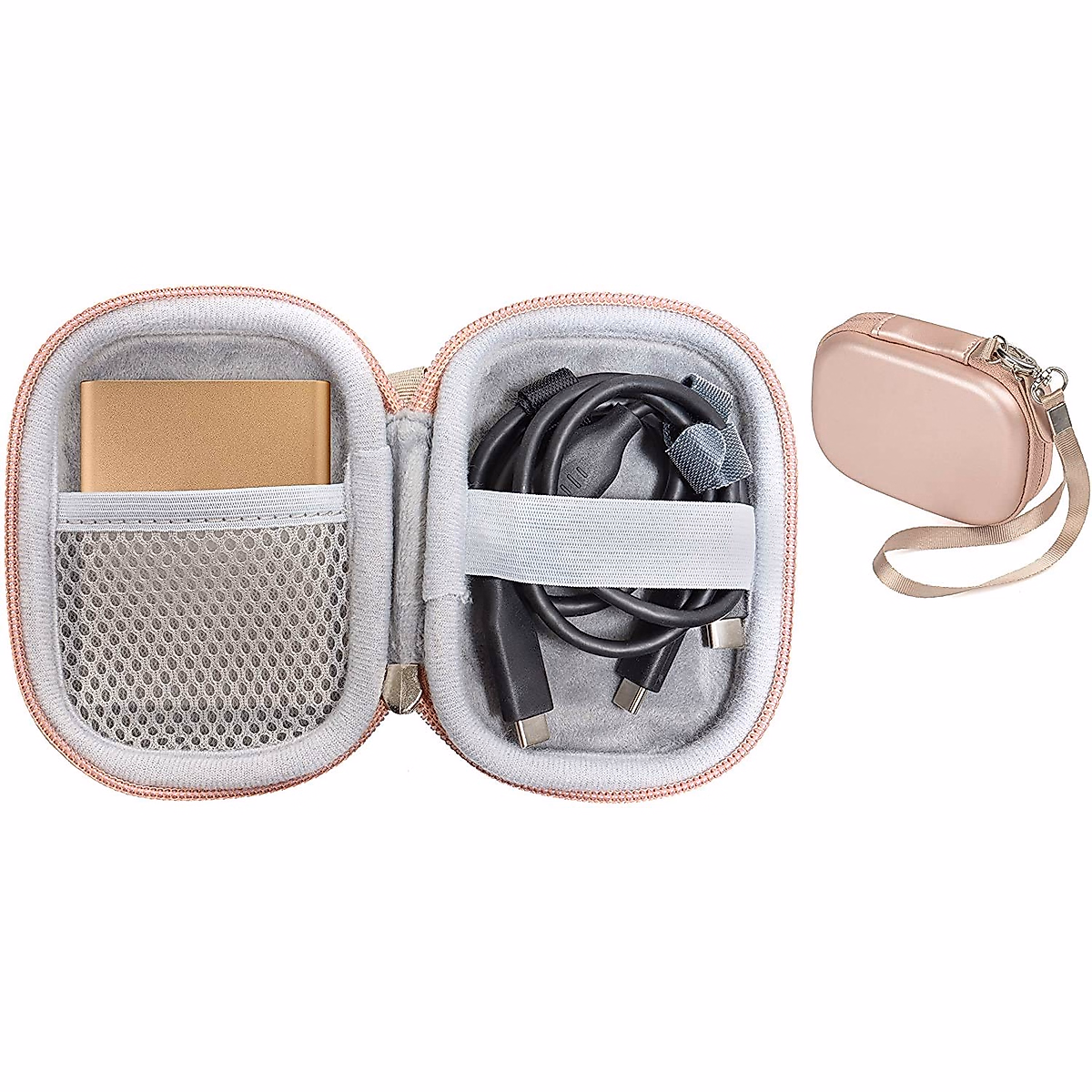 Alltravel case for External Solid State Drive Samsung T7, T7 Touch, T5, T3 250GB 500GB 1TB 2TB SSD USB 3.0 External Solid State Drives, Strong Compact Light Weight case, Mesh Pocket (Rose Gold)