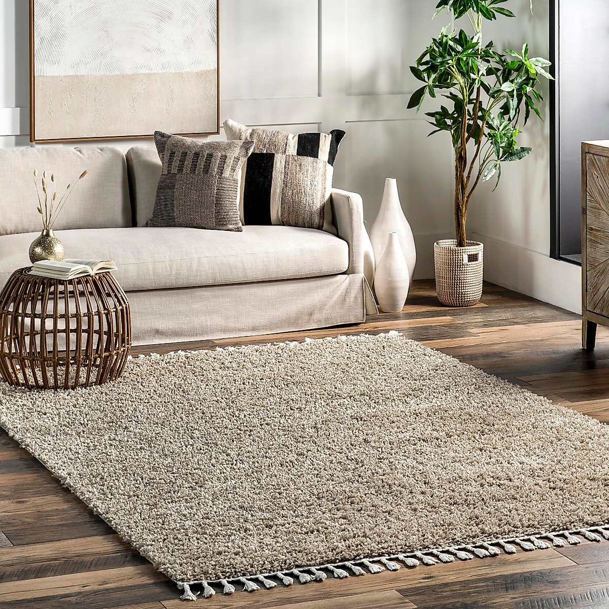 nuLOOM Neva Modern Tasseled Shag Area Rug, 7x9, Beige