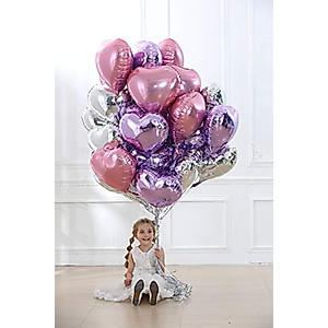 30 pcs Heart Balloons 18" Foil Love Balloons Mylar Balloons Silver heart balloons Valentines Day Decorations Balloons for Valentines Day Propose Marriage Wedding Party Wedding