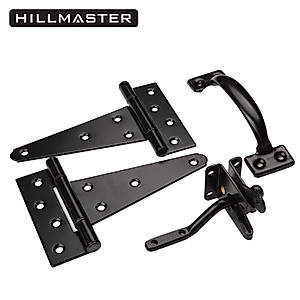 HILLMASTER Heavy Duty Gate Latch Door Handle Hardware Kit for Wooden Fence, Self-Closing Gate Latch with Pull String, Decorative Metal Gate Pull Handle, 2 Pack 6in T-Strap Gate Hinges, Black Finish