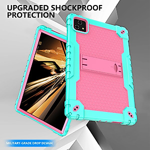 Doemoil for T-Mobile Revvl Tab 5G Tablet 10.36 inch 2023 Case with Kickstand, Tempered Glass & Shoulder Strap (Green+Pink/2 Pcs)