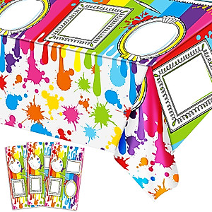 Art Party Decorations Paint Party Tablecloth Paint Party Supplies Creative Paint Theme Table Cloth Printing Art Party Table Cloth Machine Washable Tablecloth for Decor (3 Pieces)