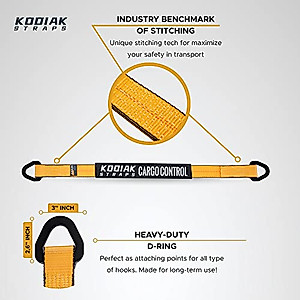 Axle Tie Down Straps with Wear Pad - 6 Pack 24"x 2" with D-Ring and Protective Sleeve- Break Strength 10000lb KODIAK STRAPS…