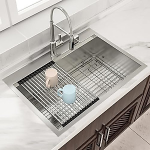 Lordear Kitchen Sink 33 Inch Drop In Kitchen Sink 33 x22 Inch Workstation Single Bowl Topmount 16 Gauge Stainless Steel 10'' Deep Handmade Kitchen Sink with Cutting Board