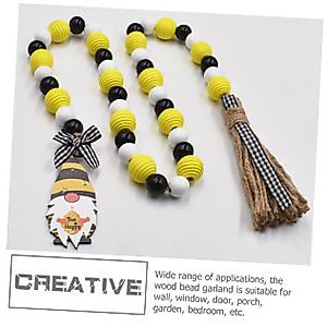 Abaodam 4 Pcs Bee Wooden Beads Farmhouse Bead Garland Wooden Sign Prayer Bead Wall Decor Wooden Tiered Tray Decor Wood Pallet Wooden Hanging Bead Garland Beadwork Tassel