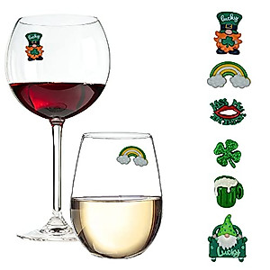 St. Patricks Day Gnome Wine Glass Charms - 6 Magnetic Drink Markers for your St. Pats Party